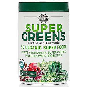 Country Farms Super Greens Natural Flavor, 50 Organic Super Foods, USDA Organic Drink Mix, 20 Servings (Packaging May Vary), 10.6 Oz