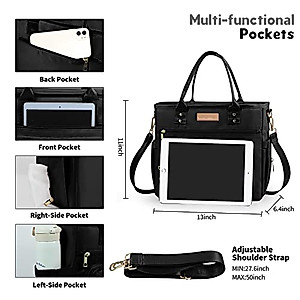 EASYASLYN Large Women Lunch Bags for Work/Insulated Adult Lunch Box for Men Women/Leak Proof Cooler Lunch Tote Bag with Storage Pocket/Fashion Lunch Bag for Women With Shoulder Strap (BLACK)