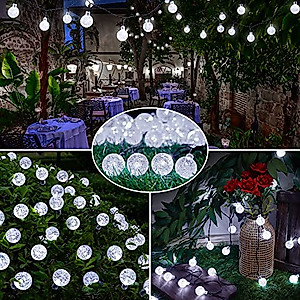 Pellimo 2-Pack 30 LED 20FT Solar String Lights Outdoor, Crystal Globe Lights with 8 Lighting Modes, Waterproof Solar Powered Patio Lights for Garden Yard Porch Wedding Party Decor (White)