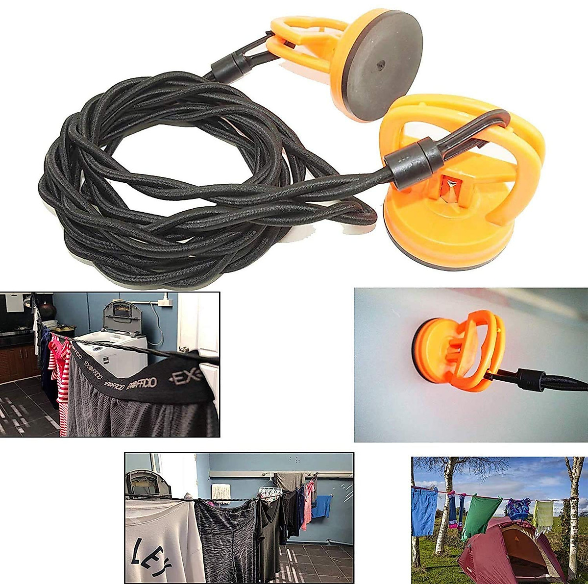 Bungee Clothesline | Braided Cord Travel Clothesline Travel Bungee Cord Laundry Clothesline (with 2 Strong Suction Cups) For Hotel Travel,Camping + Laundry Room,No Safety Pins Needed,Indoor or outdoor