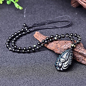 Crystal Obsidian nine tail fox gumiho necklace pendant with bead chain for wen or women (rainbow obsidian)