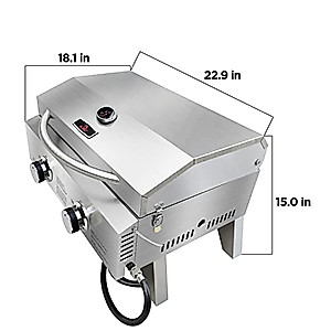 Portable Gas Grill with Two 10,000 BTU Burners & Carry Case | Small BBQ Grill | Electric Ignition | Carry Bag Included | Foldable Legs | Built-In Thermometer | Connector Hose with Regulator Included