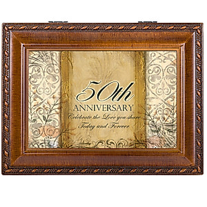 Cottage Garden 50th Anniversary Woodgrain Rope Trim Jewelry Music Box Plays Unchained Melody