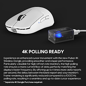 Pulsar Gaming Gears X2H Wireless Gaming Mouse, Ultra Lightweight 1.90 oz (54 g), Symmetrical, Optical Switch, 2.4 Ghz 1 ms, 26000 DPI, PAW3395 Sensor (Medium, Wireless, White)