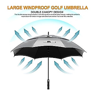 Fulynmen 62Inch UPF50+ Uv Umbrella Uv Blocker Large Golf Umbrella, Auto Open Extra Large Sun Umbrella Uv Protection Double Canopy Vented Windproof Waterproof Rain Umbrella Silver/Black