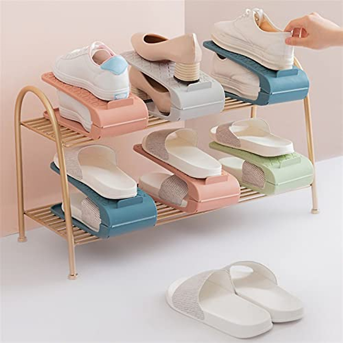 KNFUT Shoe Slots, Durable Adjustable Shoe Organizer Footwear Support Slot Space Saving Cabinet Closet Stand Shoes Storage Rack Shoebox (Color : L)