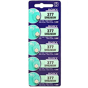 Sony Battery 377 (SR626SW) Silver Oxide 1.55V (5 Batteries Per Pack)