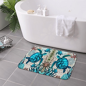 Sea Turtle Area Rug 2x3 Throw Rugs Turtles Beach Ocean Life Teal Marine Animal Nautical Area Carpet Small Rug Entryway Indoor Entrance Door Mats Washable Non-Slip Floor Carpets for Bathroom Bedroom