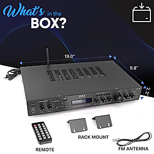 Pyle - PDA7BU (Black) - 5 Channel Rack Mount Bluetooth Receiver, Home Theater Amp, Speaker Amplifier, Bluetooth Wireless Streaming, MP3/USB/SD/AUX/FM Radio, 200 Watt, with Digital ID3 LCD Display
