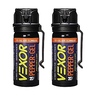 VEXOR® Pepper Gel from Zarc™, Maximum Strength Police Pepper Spray, Gel is The Future, Full Axis (360°) Technology Shoots from Any Angle 18-feet, Flip-top Safety aand Belt Clip Included (2 Pack)