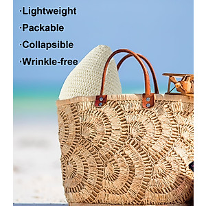 MEINICY Women Mesh Bucket Hat Woven Beach Hat Straw Sun Hat Foldable Packable Solid Fishing Hat for Summer Spring Fall (Ivory White)