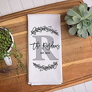 CANARY ROAD Personalized Grey Monogram Towel | Custom Waffle Weave Dish Towel | Personalized Kitchen Towel | Housewarming Gift | Wedding Gift | Housewarming Present | Bridal Shower Gift
