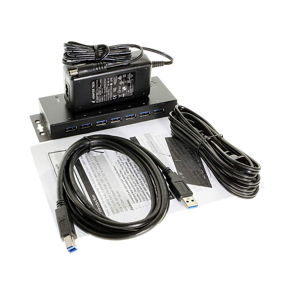 7-Port USB 3.0 Hub w/Surge Protection, 36W AC Adapter