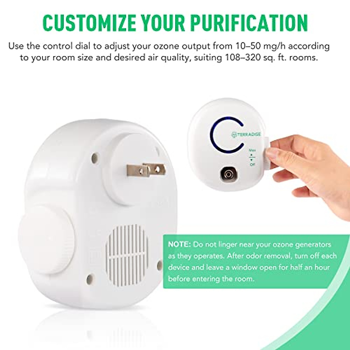 TERRADISE Mini Ozone Generator Air Purifier 2 Pack, Portable Plug-in Ozone Machines