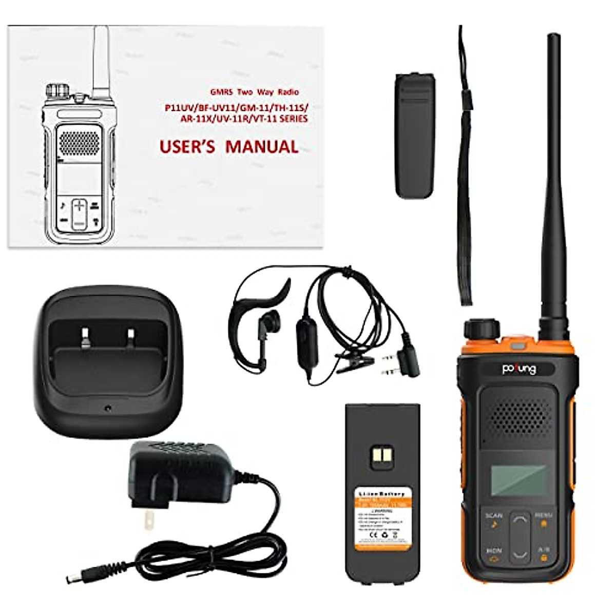 Pofung P11UV GMRS Two Way radios Long Range for Adults Rechargeable walkie talkies with Headset and USB (Type-C) Charging
