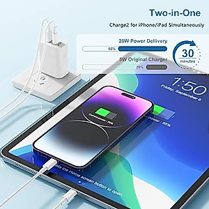 USB C Fast Charger Block,USB C Charging Block 2-Pack USB C 2in1 Dual Ports Plug Wall Charger, Fast Type C Charger for iPhone 15/15 Pro/15 Pro Max/15 Plus/14/13/12/11/Xs Max/XR/X,iPad