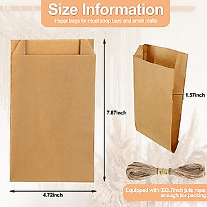 Fulmoon 50 Pieces Soap Paper Bags, 5'' x 8'' Kraft Paper Bags for Packaging Soap Wrappers with 394 Inch Jute Ropes for Soap Making Candy Lipstick Gift Crafts Merchandise Wedding Gift Bags