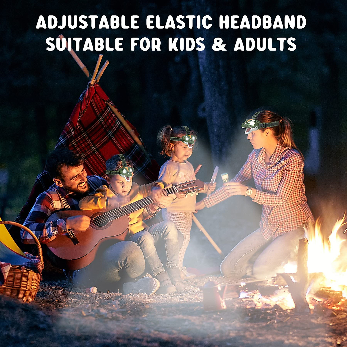 SEVENKA LED Headlamp for Kids, Outdoor Toy Head Lamp Flashlight for Boys Girls Toddler, 3.4oz Lightweight Headlight Camping Gear, Roar/Mute, Birthday Gift (Battery Included)