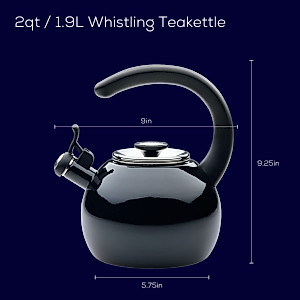 Circulon Enamel on Steel Whistling Teakettle/Teapot With Flip-Up Spout, 2 Quart - Black