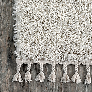 nuLOOM Neva Solid 2x12 Runner Shag Rug for Living Room Bedroom Dining Room Nursery Entryway Hallway, Ivory