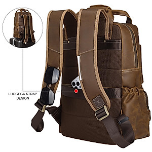 TIDING Men's Leather 17 Inch Laptop Backpack Large Capacity Business Travel Office Daypacks Brown