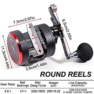 Sougayilang Round Baitcasting Reel with Star Drag Reinforced Graphite Body, Baitcaster Reel for Catfish and Salmon, Inshore Conventional Reel-Right Handle