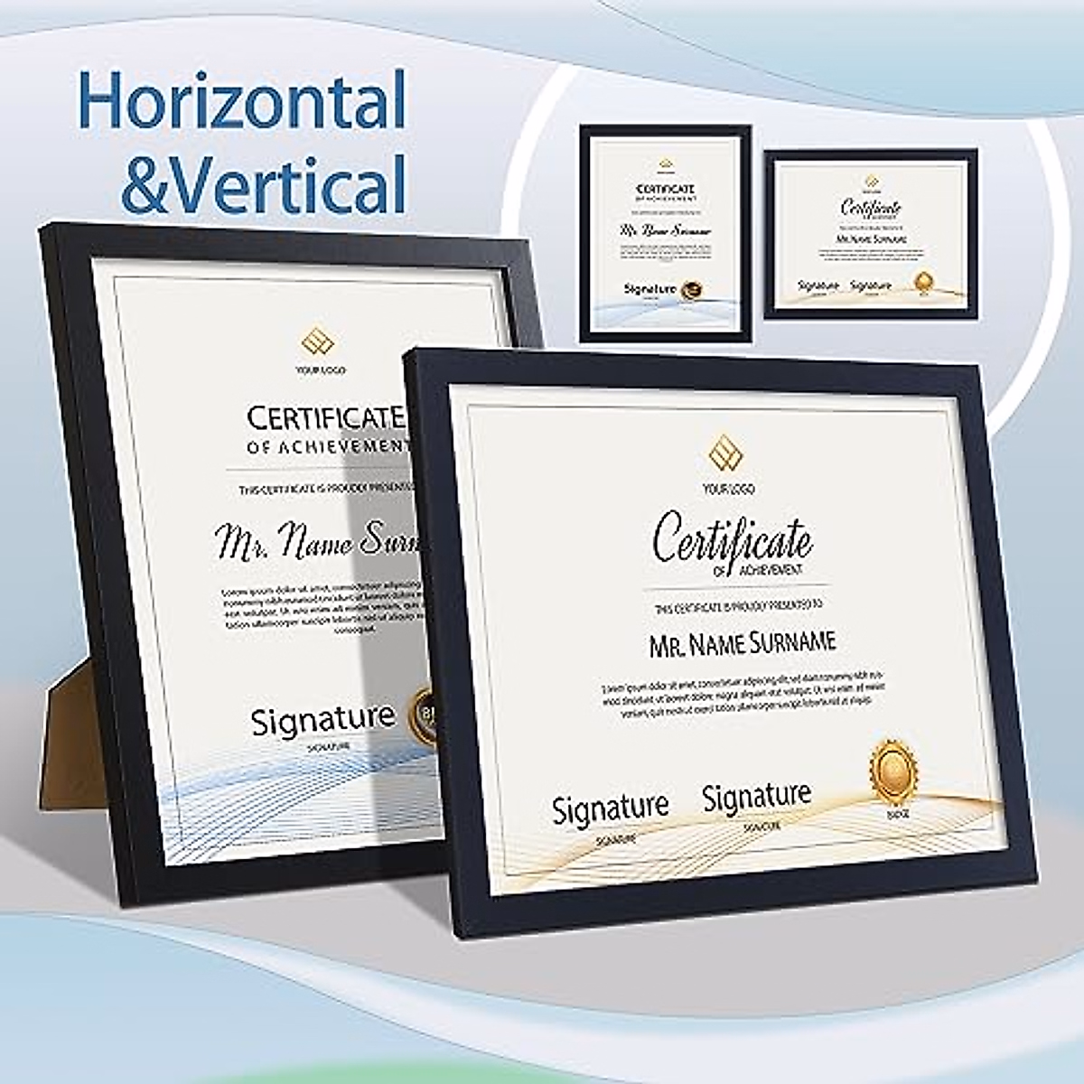 ELSKER&HOME 8.5x11 Picture Frame - Black Sturdy Wood Composite Certificate Frame - Semi-Tempered Glass - Includes Hanging Hardware and Desktop Easel - for Document/Diploma Frame (4 Pack)