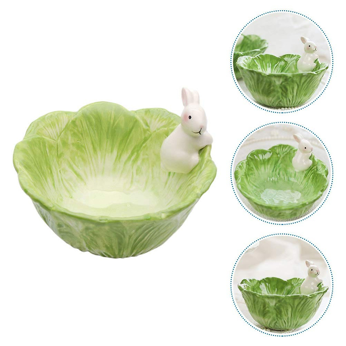 Rabbit Pattern Bowl Easter Candy Bowl Cute Cabbage Shaped Bowl Cartoon Ceramic Bowls Salad Bowls Soup Bowls Rice Bowls Snack Appetizers Nut Dish Easter Table Decor Gift