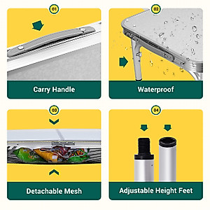 WGOS Card Table, Small Table, Folding Table, Adjustable 3-Level Heights Folding Camping Table with Mesh Holders, Lightweight Aluminum with Carry Handle, for Outdoor, Indoor, Picnic, Beach (Small)