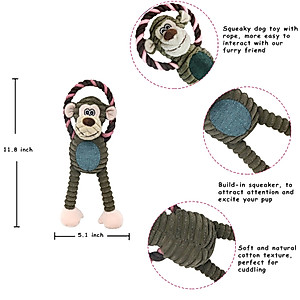 LWBMG Squeaky Plush Rope Dog Toys, Funny Dog Toy Stuffed Animal, Puppy Chew Toys for Teething, Tug of War Dog Toy with Interactive Thick Rope