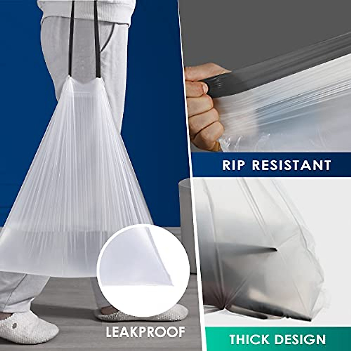 5 Gallon 80 Counts Strong Drawstring Trash Bags Garbage Bags by RayPard, Small Plastic Bags, Trash Can Liners for Home Office Kitchen Bathroom Bedroom, White Waste Basket Liners (White)