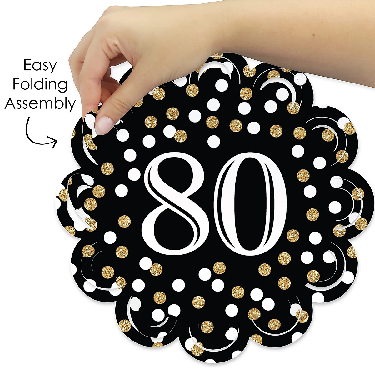 Big Dot of Happiness Adult 80th Birthday - Gold - Birthday Party Round Table Decorations - Paper Chargers - Place Setting for 12
