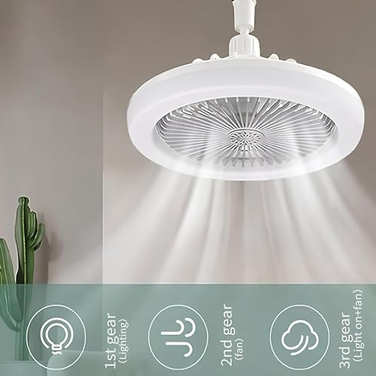 Socket Fan Light, Socket Fan Ceiling Fan with Light and Remote, LED Light Bulb Fan, Screw in Ceiling Fan in Light Socket, Quiet Ceiling Fan for Kitchen Bathroom Store Room Garage (White) (White)