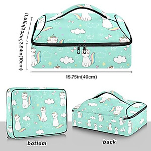 Kcldeci Insulated Thermal Food Carrier Insulated Casserole Carrier for Hot or Cold Food,Kitten Unicorn Insulated Tote Bag for Potluck Cookouts Parties Picnic,Lasagna Lugger