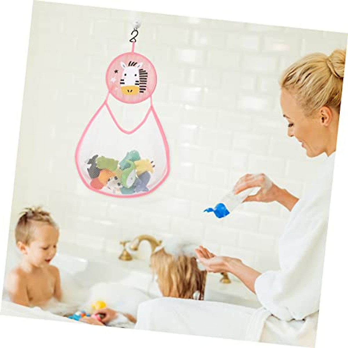 Kisangel Infant Bath Toys Household Bag -Zebra Pouch Caddy Toy Organizer Bathtub for Hanging Bathroom Shower with Bath Net Holder Baby Storage Multipurpose Mesh Hooks Kids Bath Toys