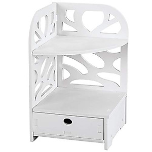 Fox Valley Traders Oakridge Corner Countertop Vanity Organizer with Drawer and Shelf, White