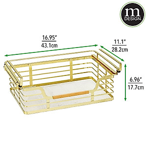 mDesign Metal Wire Wide Under Shelf Storage Baskets for Kitchen Pantry, Closet, Hanging Pull Out Shelving Bin, Sliding Hanger Rack for Bread, Canned Goods, Food, 2 Pack, Soft Brass/Natural