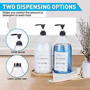 Laundry Detergent Dispenser Bottle -2 Half Gallon Plastic Liquid Laundry Soap Dispenser for Laundry Room Organization & Decor, With Label&Bamboo Tray