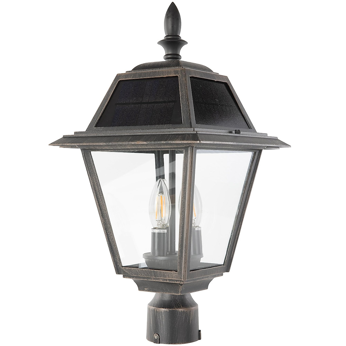 LUTEC Outdoor Solar Lamp Post Light, Dusk to Dawn 300LM Waterproof Pole Light Head with 4 Pcs Glass, Exterior Solar Powered Fence Post Light Fixtures for Garden, Patio, Yard(Brown)