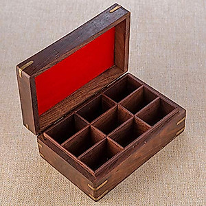 Rusticity® Wood Tea Box Organizer | Tea Sampler Gift Set Box, Tea Assortment Box | Tea Caddy for Tea Bags Organizer, Kitchen Storage Box with 9 Compartments | Handmade Storage Box| (9x6 in)