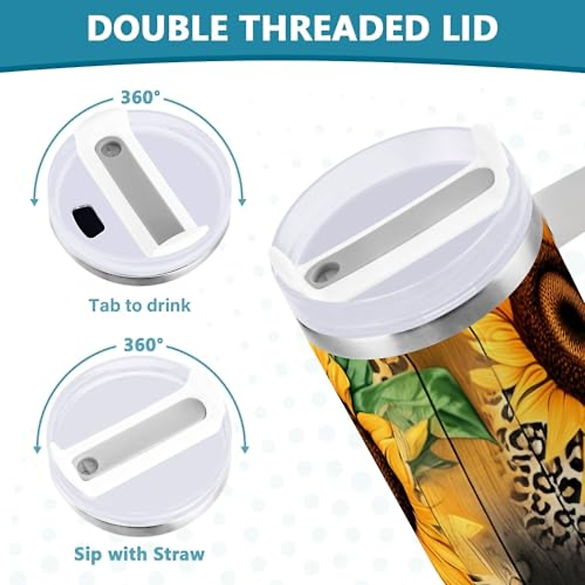 ODAWA 40 Oz Sunflowers Water Tumbler with Handle and Straw, Stainless Steel Insulated Tumblers