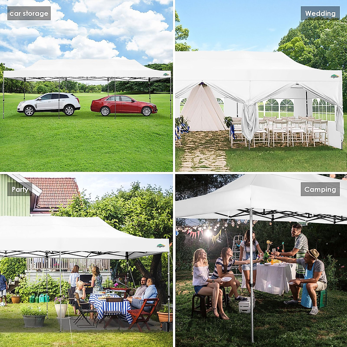 COBIZI 10x30 Heavy Duty Pop up Canopy with 8 sidewalls Stable Wedding Outdoor Tents for Parties Canopy Pop Up Party Tent UPF 50+ Waterproof Commercial Gazebo with Roller Bag, White(Windproof Upgraded)