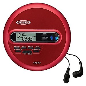 Jensen CD-65 Portable Personal CD Player CD/MP3 Player + Digital AM/FM Radio + with LCD Display Bass Boost 60-Second Anti Skip CD R/RW/Compatible Sport Earbuds Included