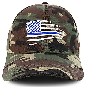 Trendy Apparel Shop Thin Blue Line Waving USA Flag WE SUPPORT Baseball Cap - Camo