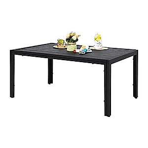 ABBLE Outdoor Coffee Table Steel Slat Black Coffee Table Indoor Outdoor Rectangle Patio Coffee Table for Living Room Café Courtyard Poolside Backyard (Black)