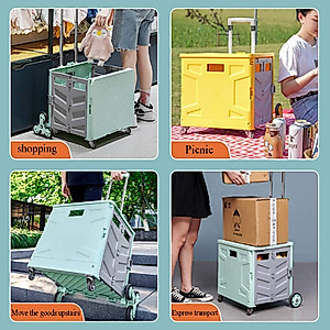 GXYAWPJ Mint Green Folding Cart on Wheels with Lid Cover Utility Shopping with Rolling Swivel Wheels for Stairs Large Capacity Retractable Hand Cart (Size : B)