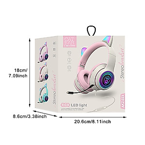 UXELY Cat Ear Gaming Headset USB Wired Headphones with Mic Foldable RGB Light Up Headphones for Laptop/Computer(Black)