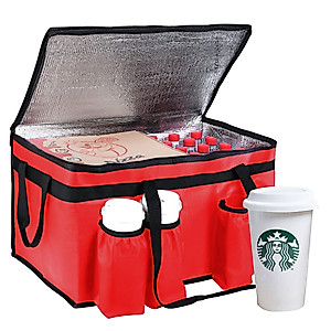 CIVJET Insulated Food Delivery Bag with 4 Cup Holder, XXX-Large Insulated Grocery Bags with Zippered Top, Cooler Bags with Drink Carrier, Food Carrier Catering Bag, Commercial Food Warmers, Red