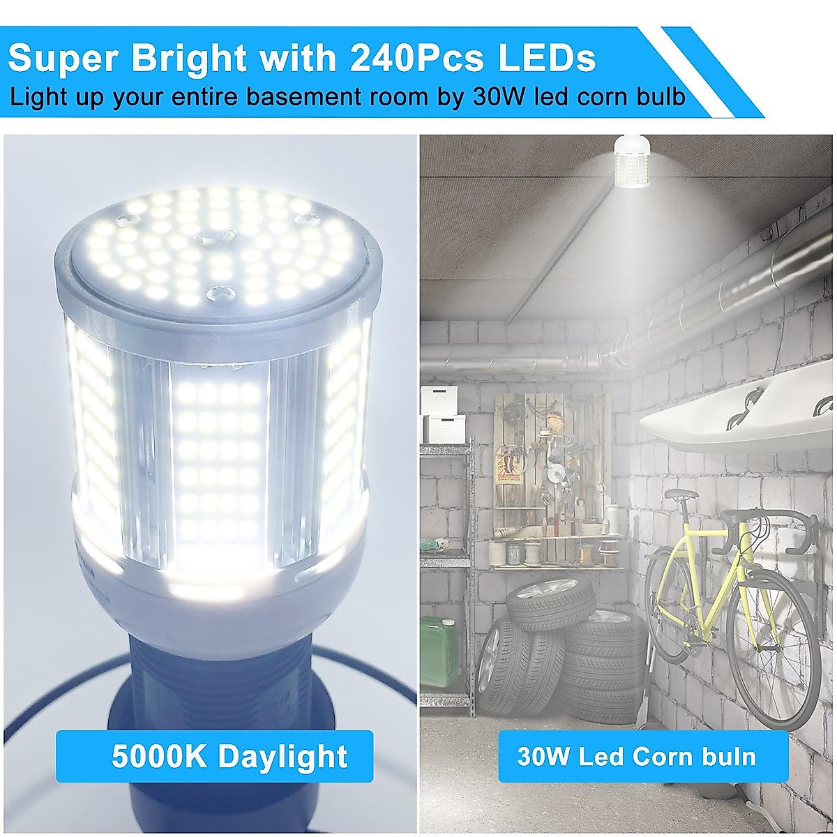 2 Pack 200W Equivalent Led Corn Light Bulb, 3000 Lumen 5000K Daylight White 30W LED Corn Lamp, E26/E27 Base LED Light Bulb for Home Garden Garage Backyard Street Office Household