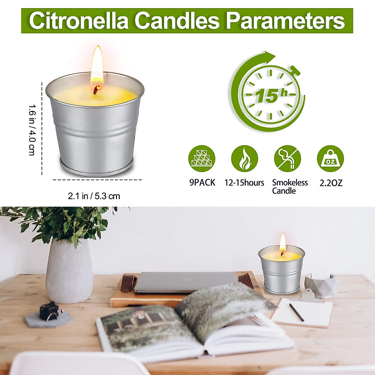 Citronella Candles Outdoor, 8 Pack Natural Soy Wax Scented Candles, 120h Burn Time Bucket Candles Summer Gifts for Patio Yard Home Balcony Garden Camping BBQ